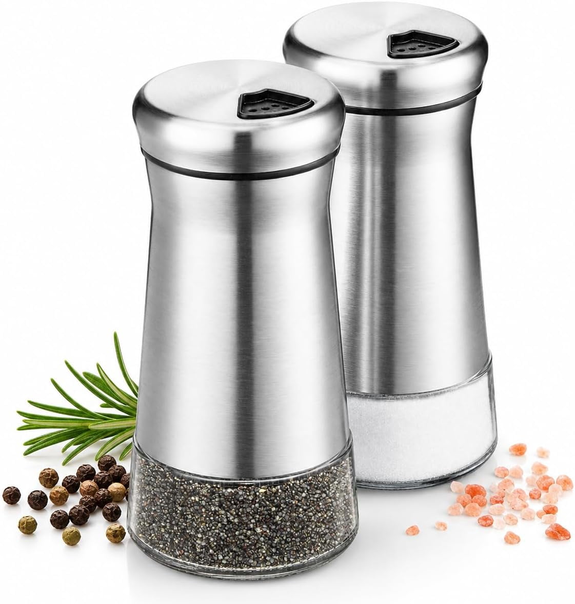 Salt and Pepper Shaker Set, Stainless Steel & Glass Spice Shakers ...