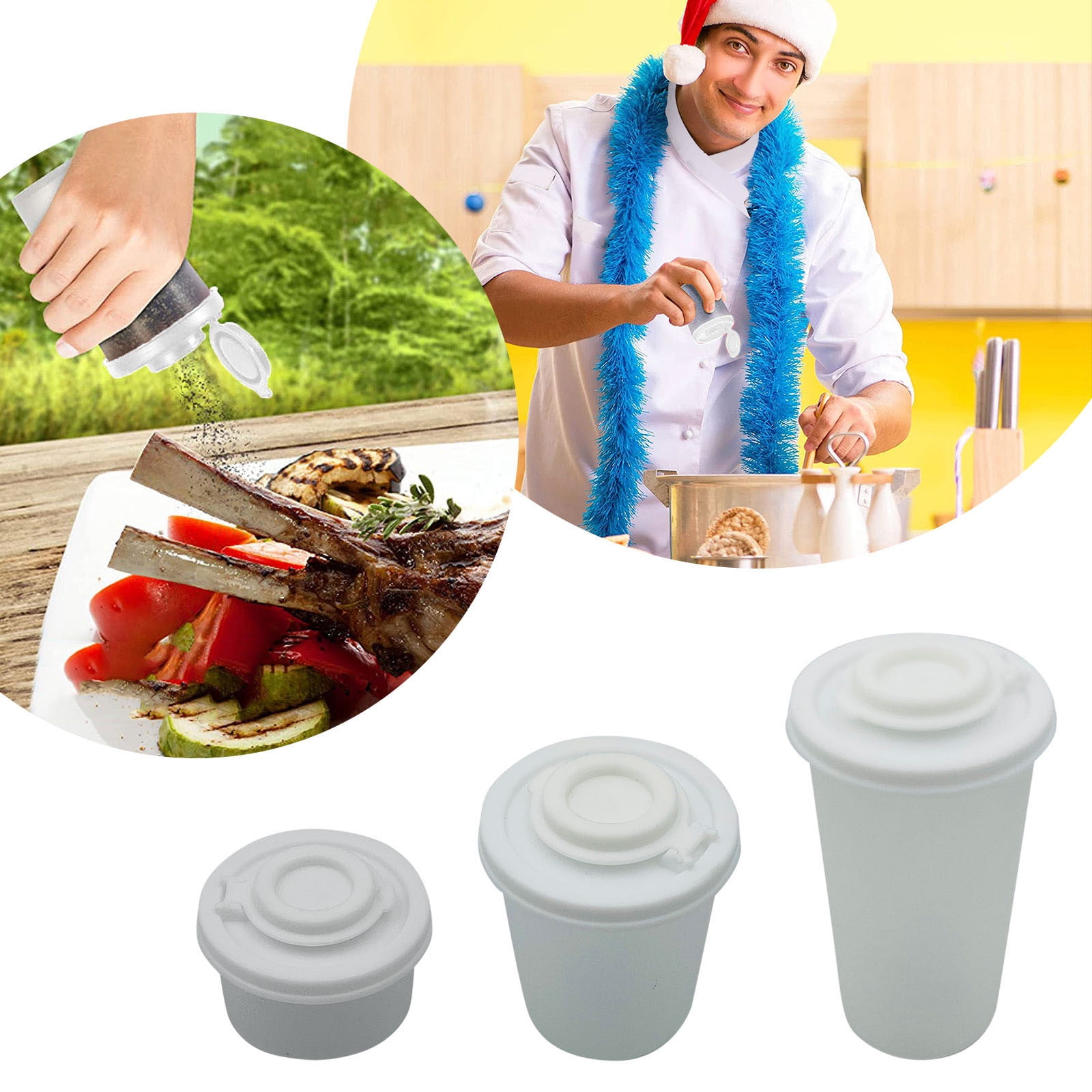 Salt and Pepper Shakers Set, 3Pcs Plastic Spice Shakers with Moisture ...