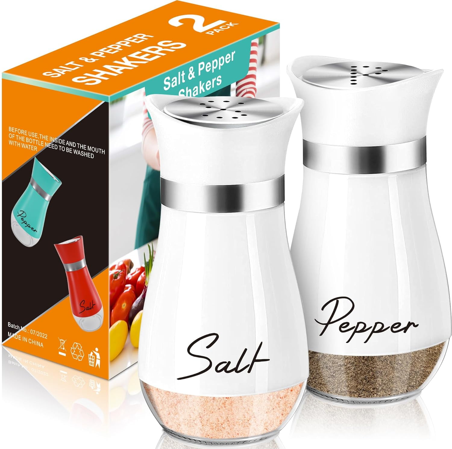 Salt and Pepper Shakers Set,4 oz Glass Bottom Salt Pepper Shaker with ...