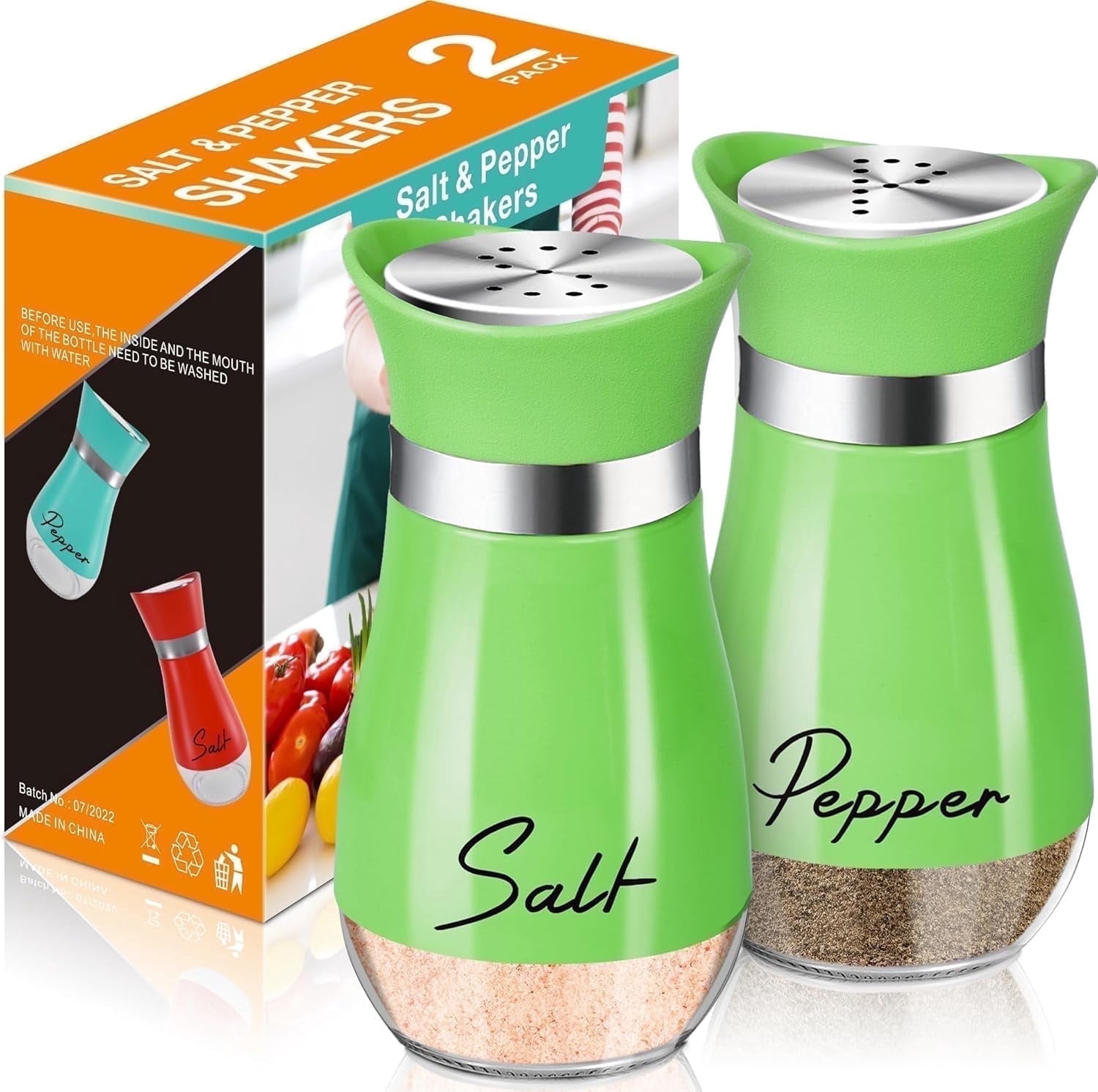 Dompilc 2PC Salt and Pepper Shaker Set – 4oz Glass-Bottom Design with ...