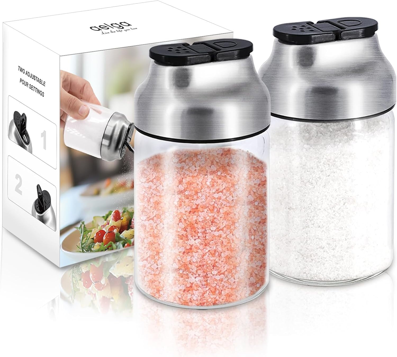 Salt and Pepper Shakers Set - 5 OZ Glass Salt Shaker with Adjustable ...