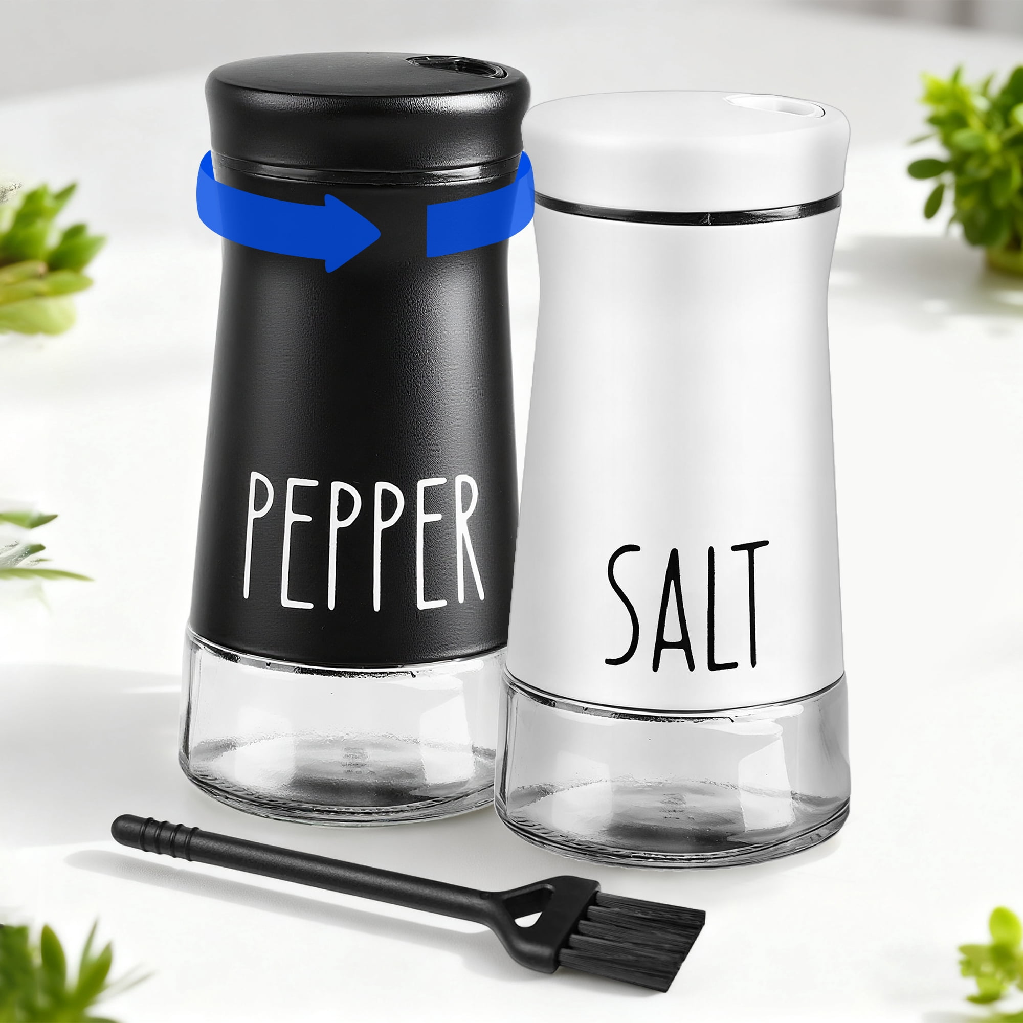 Salt and Pepper Shakers Set with Adjustable Pour Hole, Refillable Salt ...