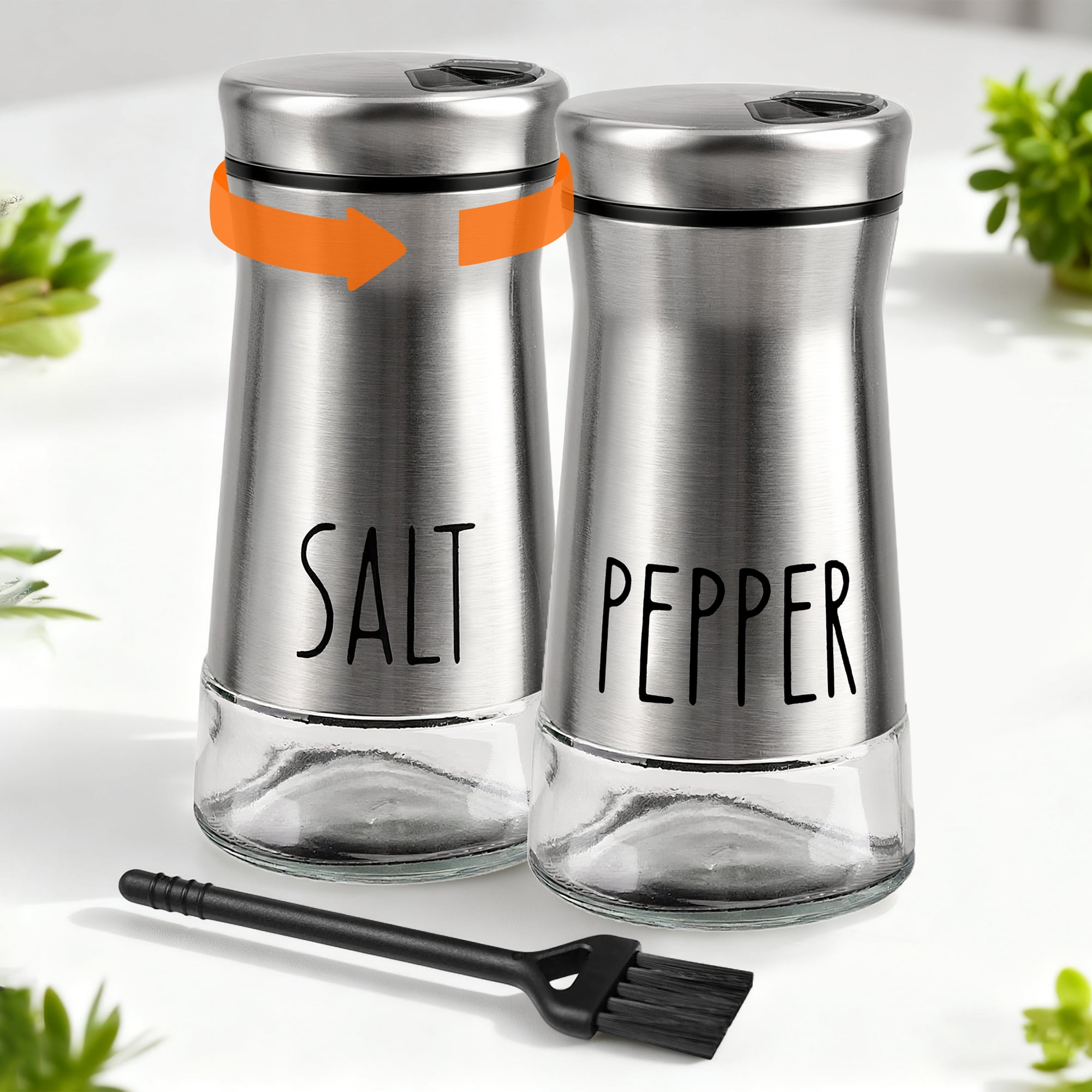 Salt and Pepper Shakers Set with Adjustable Pour Hole, Refillable Salt ...