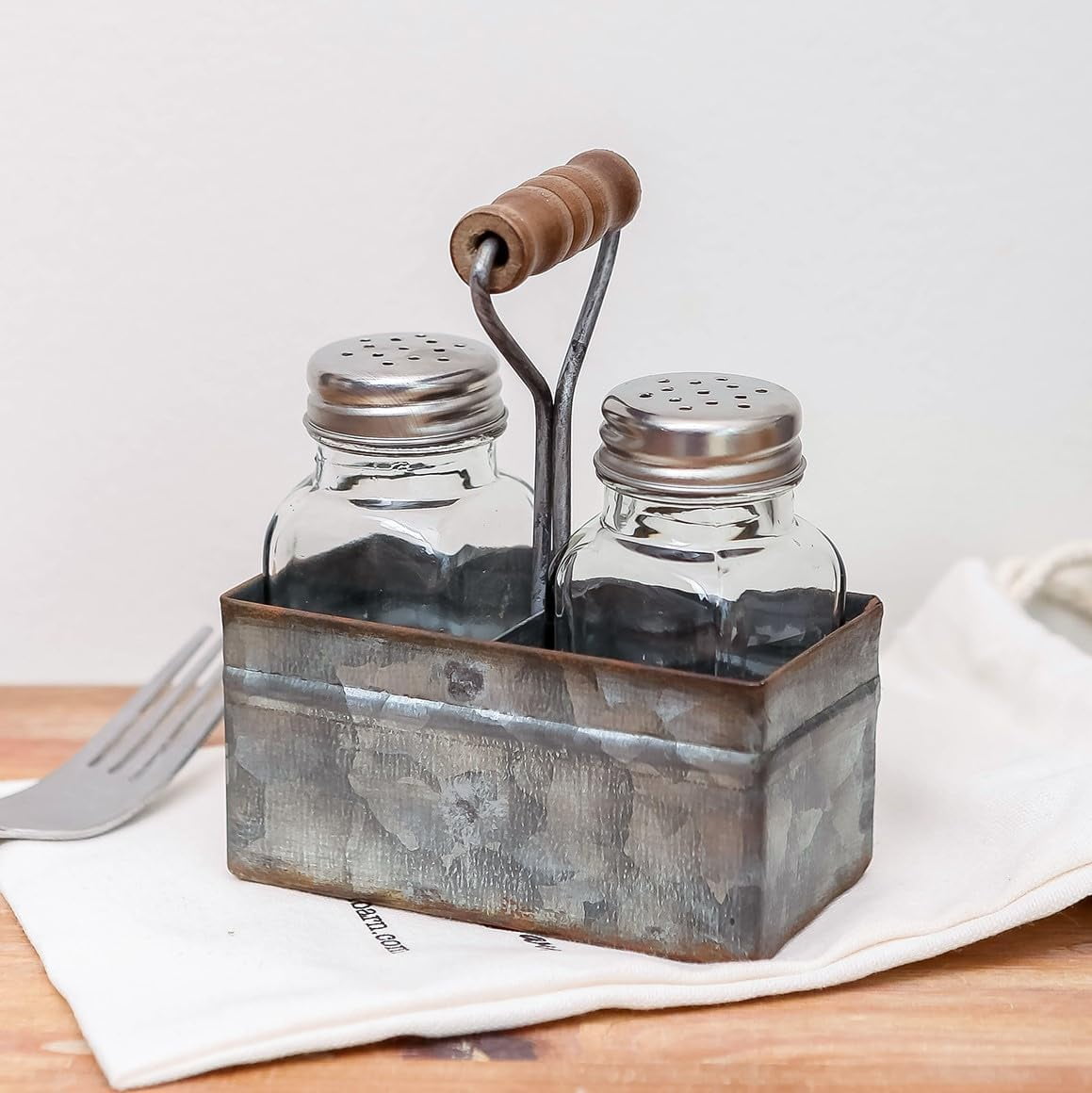 Salt and Pepper Shakers Set with Holder, Rustic Salt and Pepper Shakers ...