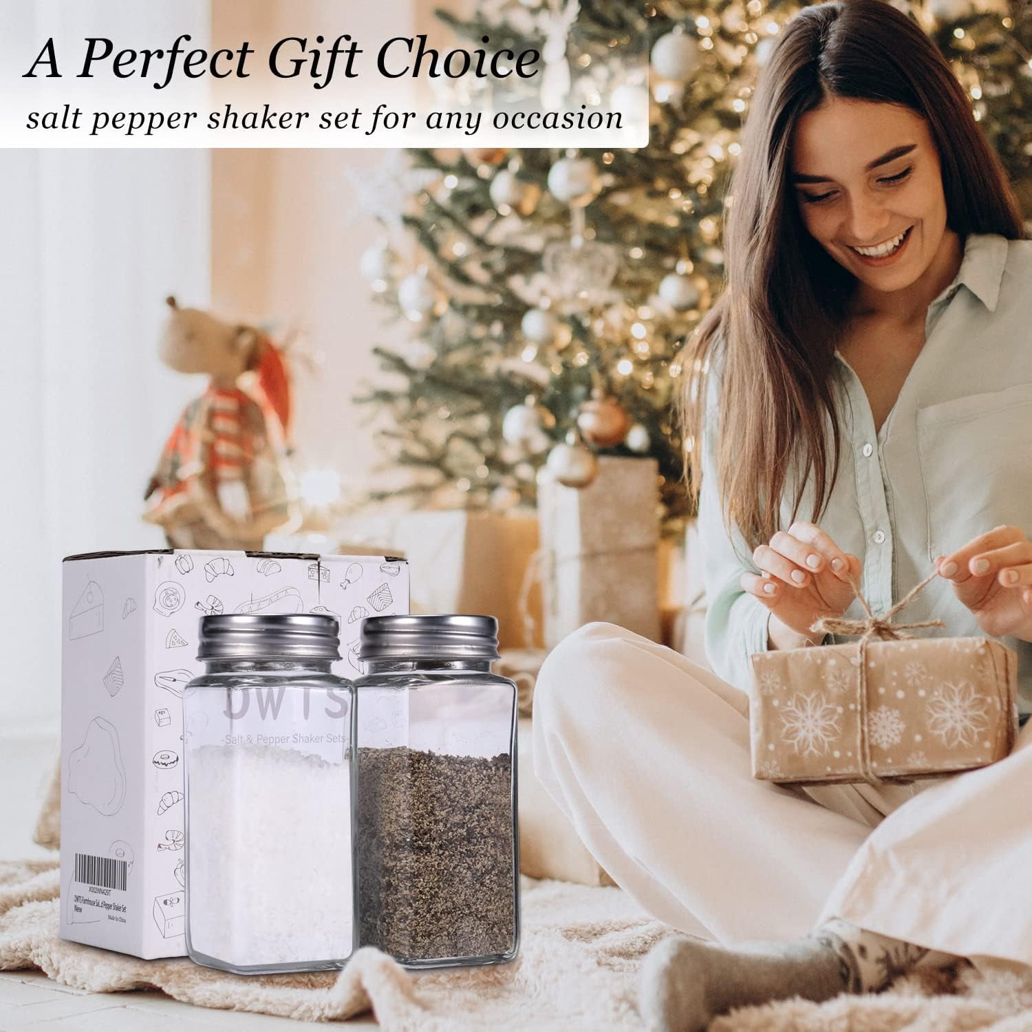 Salt and Pepper Shakers Set, Salt Shaker with Stainless Lid-Glass Spice ...