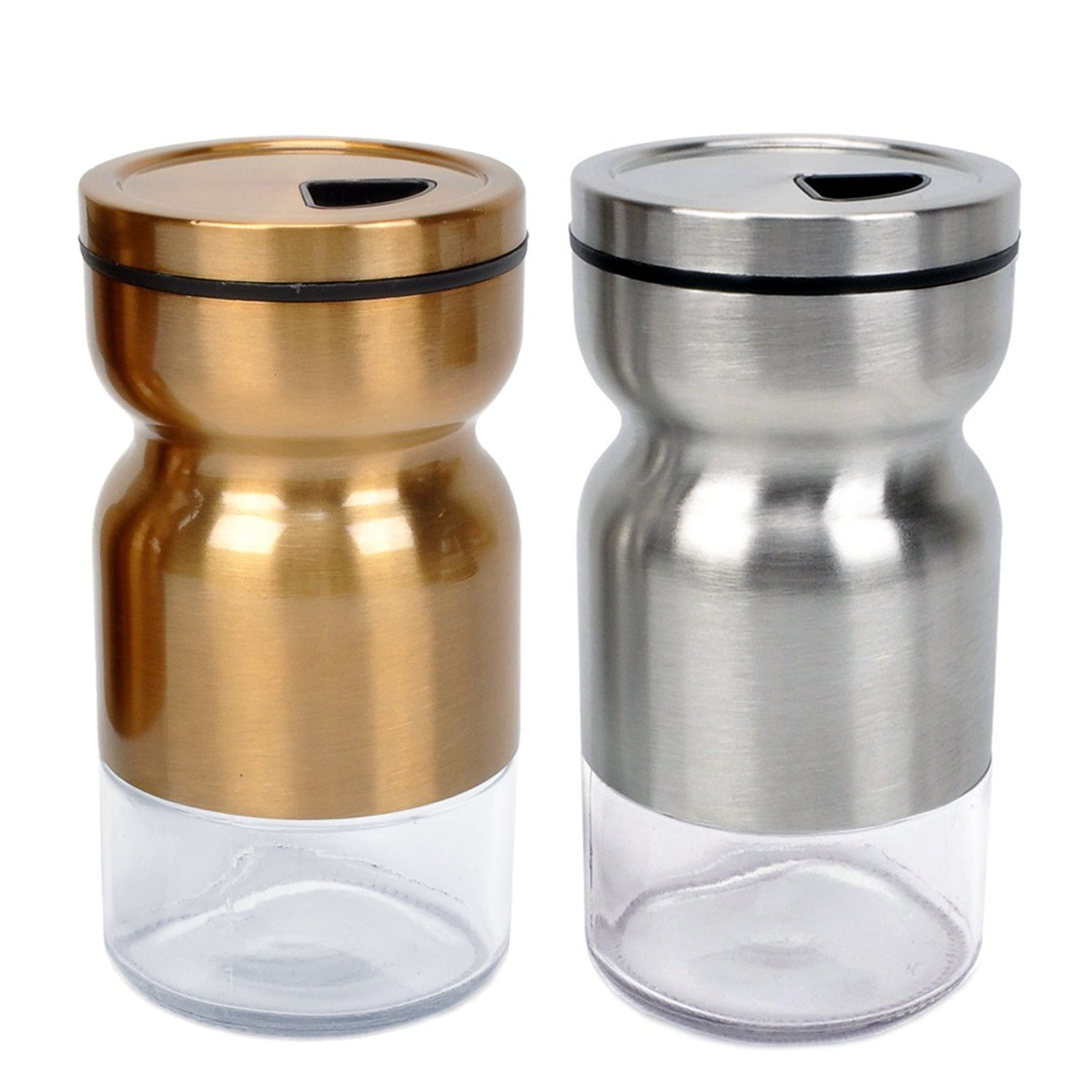 Salt & Pepper Shakers Stainless Steel Cover Glass Bottom With Rotating ...