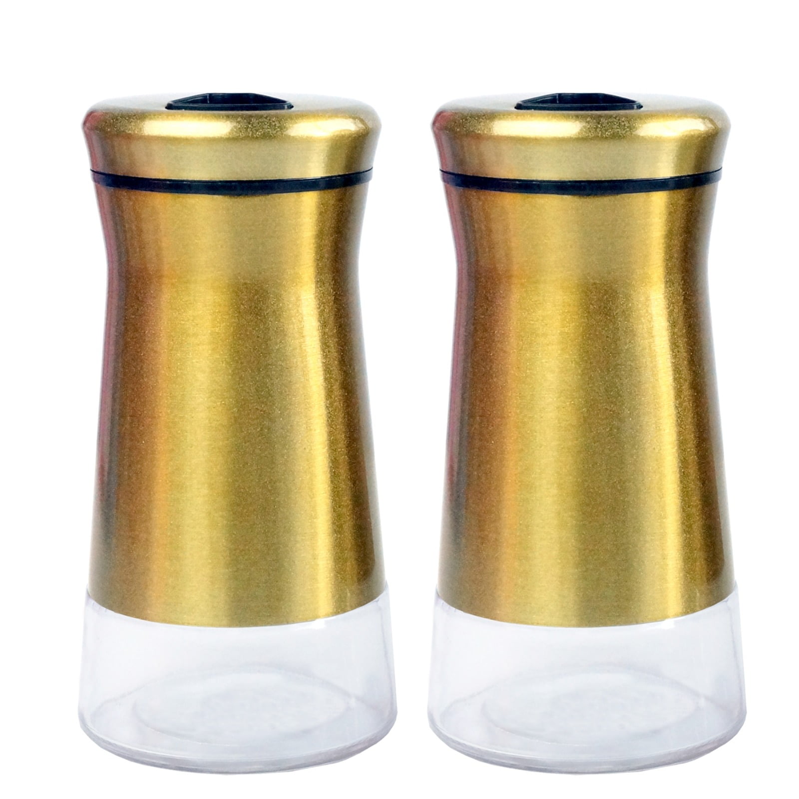 Salt & Pepper Shakers Stainless Steel Cover Glass Bottom With Rotating ...
