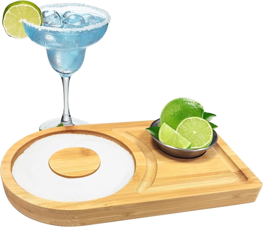 Salt Rimmer for Cocktails,Margarita Salt Rimmer Set,Bamboo Wood Glass ...