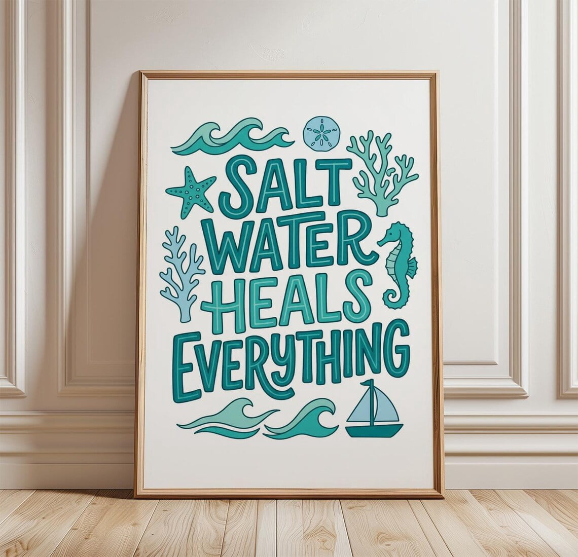 Salt Water Heals Everything Coastal Wall Art Lighthouse Seashell Art ...