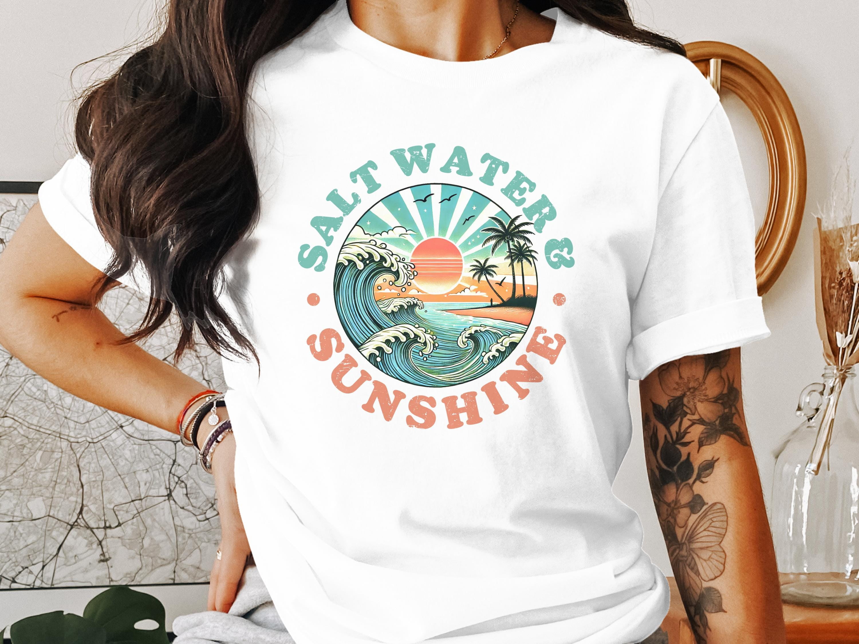 Salt Water and Sunshine Beach Vibes Summer Vacation Retro Beach Sunset ...