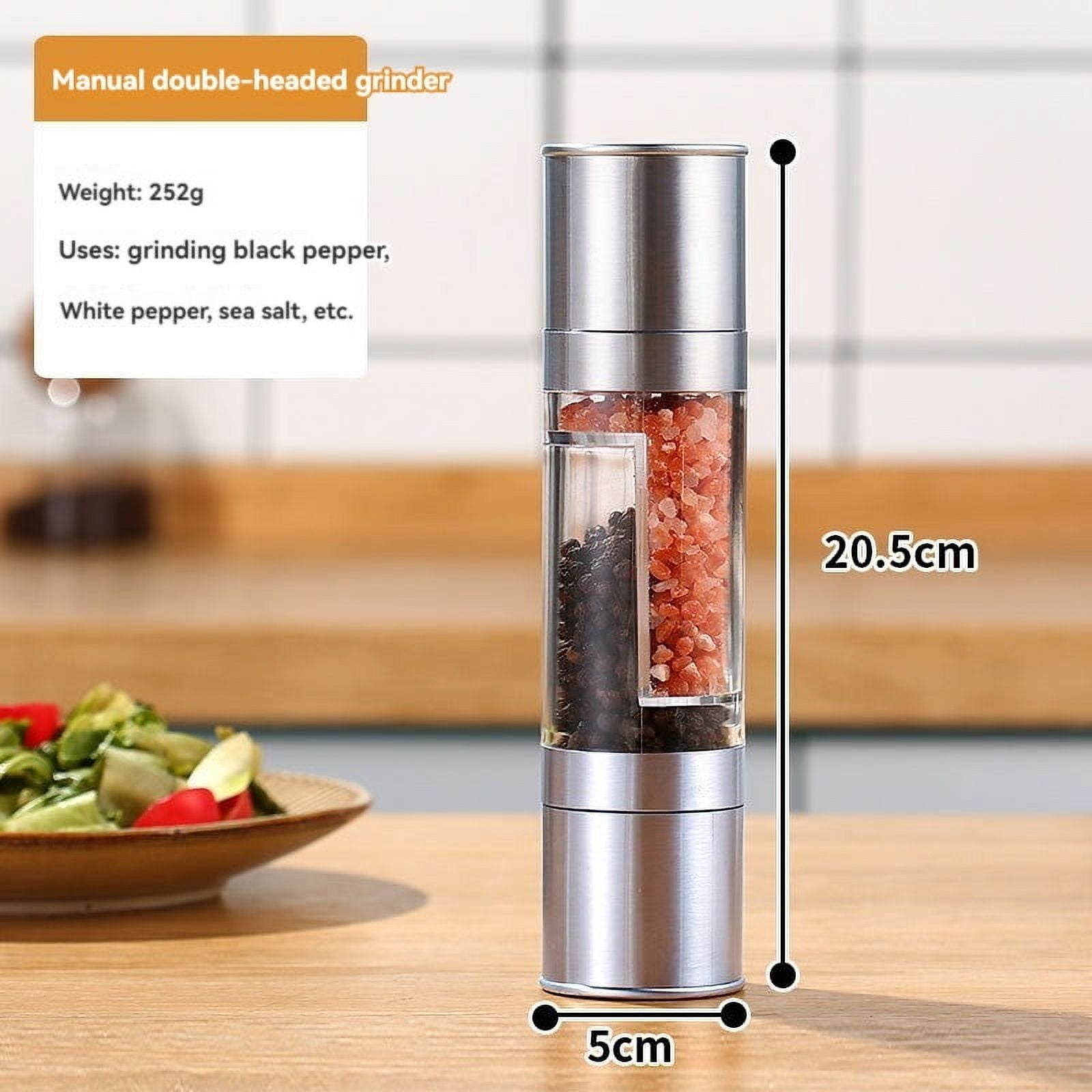 Salt and Pepper Grinder 2 in 1 Manual Stainless Steel Salt Pepper Mills ...