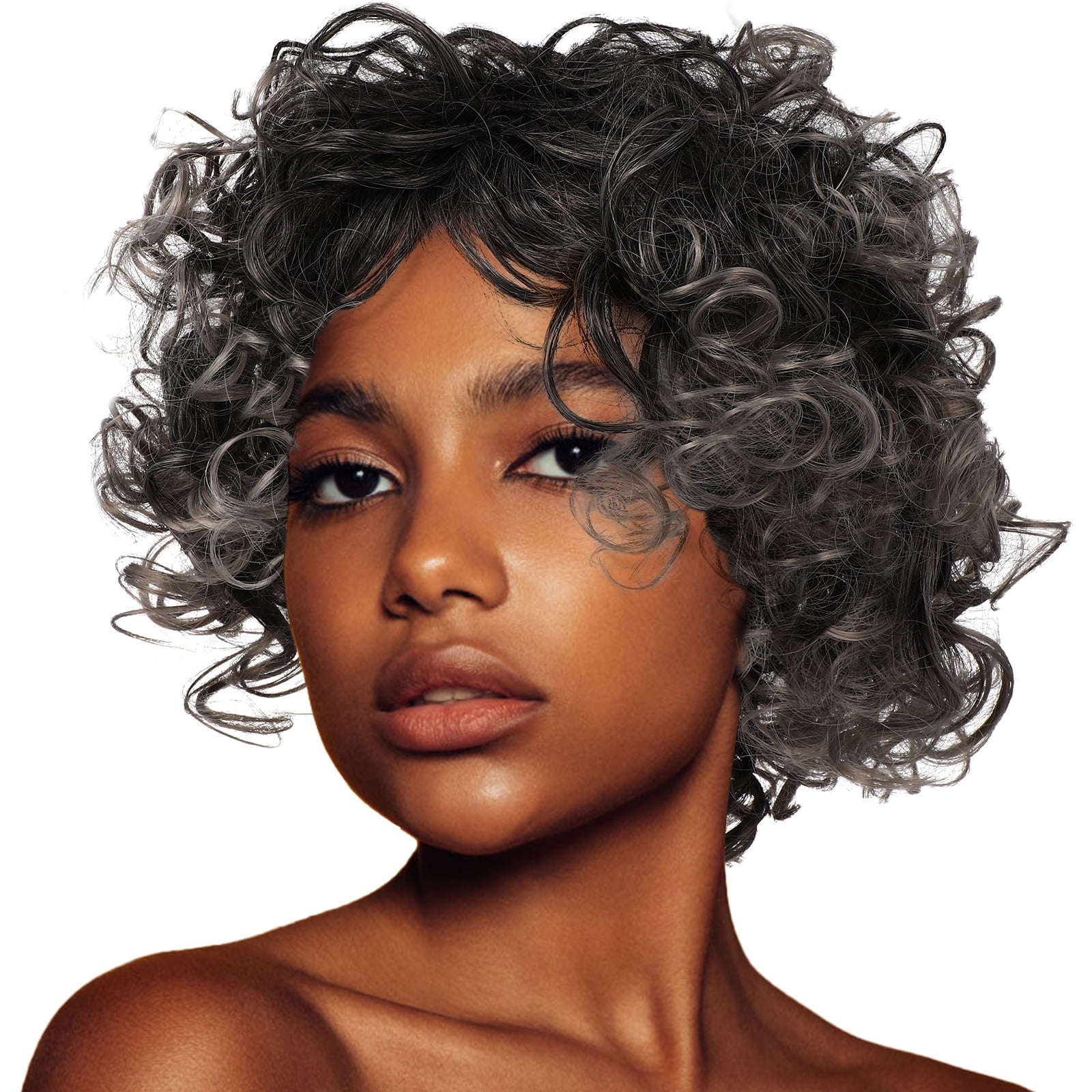 Salt and Pepper Short Curly Gray Wigs for Black Women, Pixie Cut Human ...