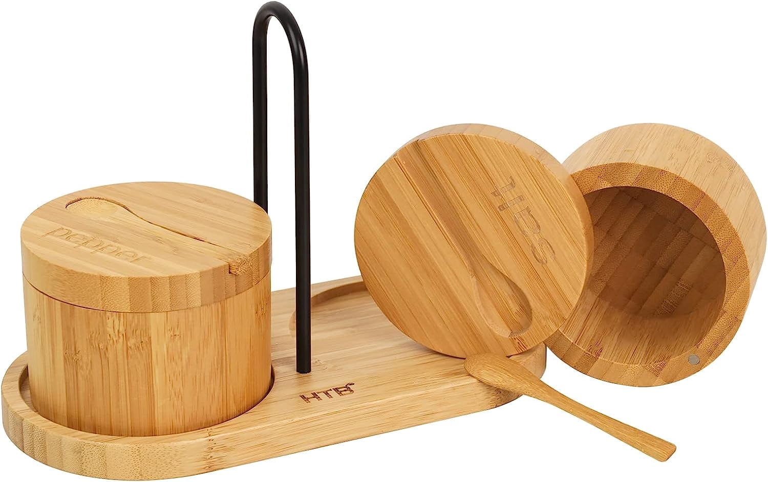 Salt and Pepper bowls with Lid Tray Handle by HTB, Bamboo Round Salt ...