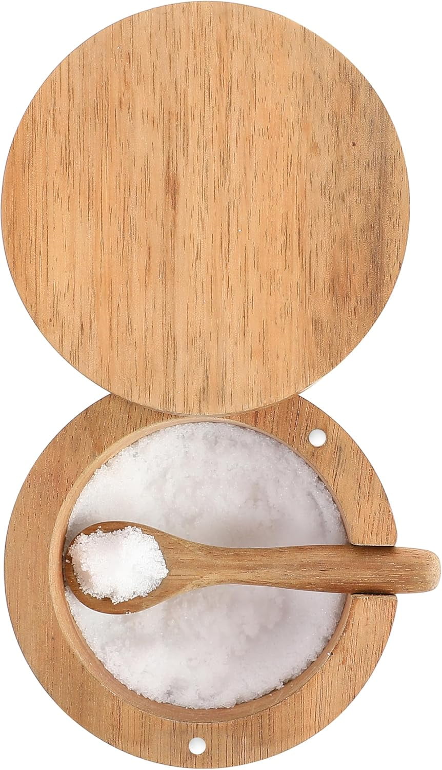 Salt bowl, Acacia wood salt cellar with lid and spoon, salt box with ...