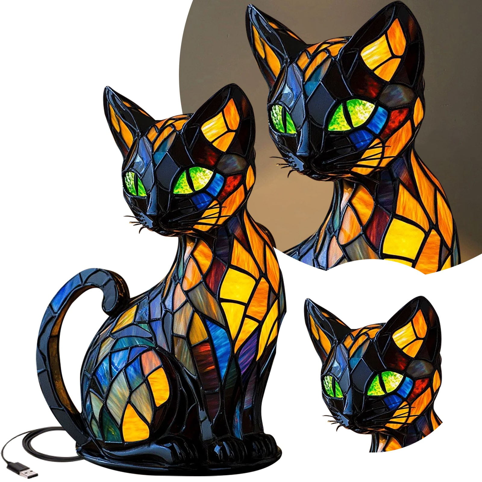SaltIsle Atlodas Cat Lamp Retro Cats Stained Resin Tabletop Night Light ...