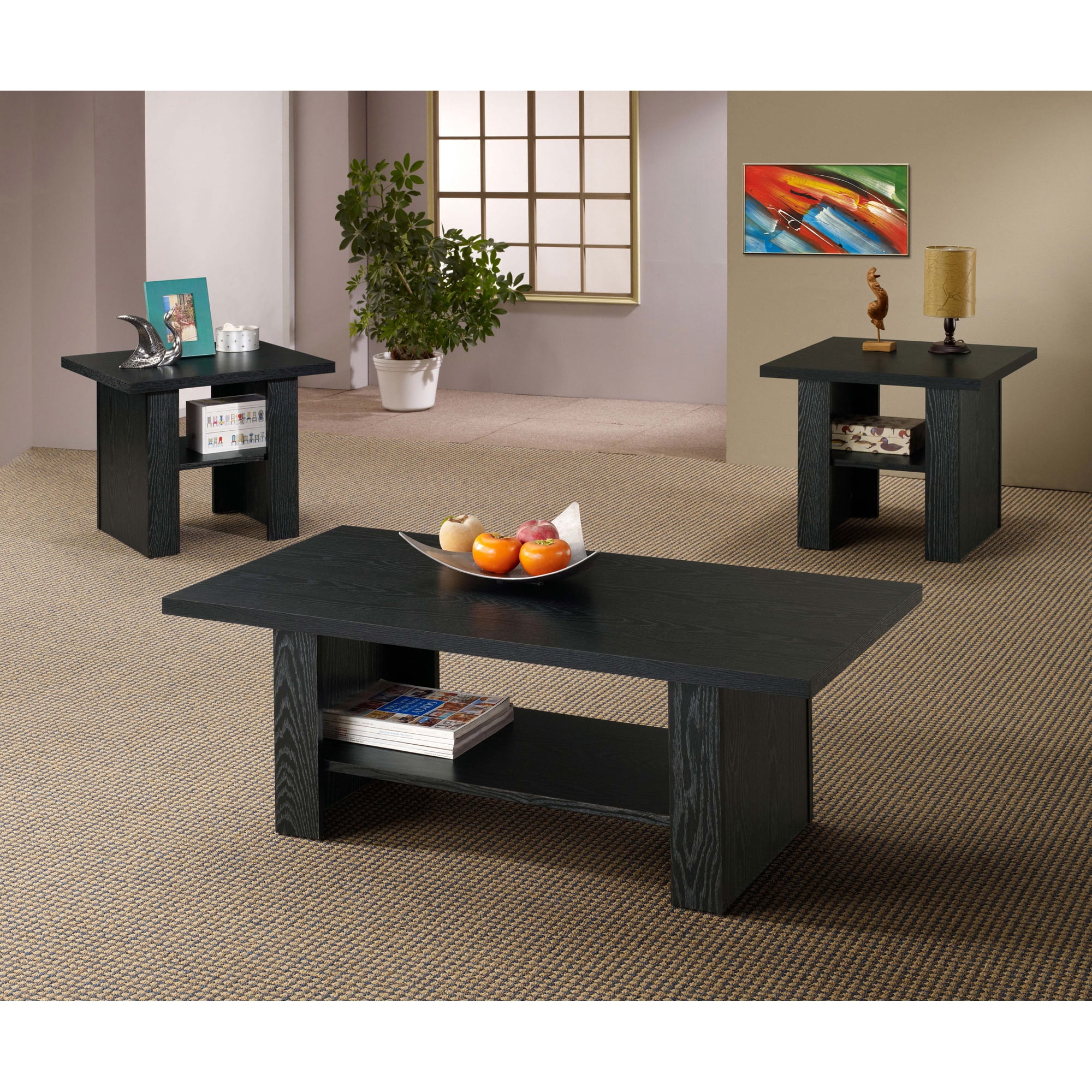 Salton Black Oak 3-Piece Engineered Wood Coffee Table Set for Living ...