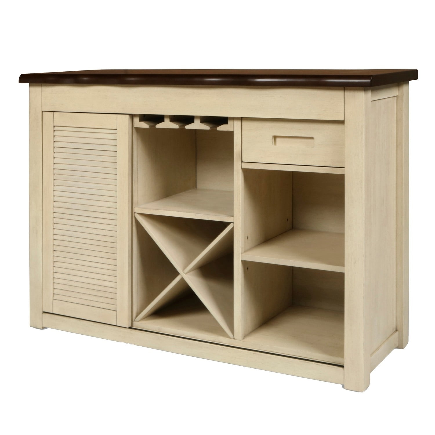 Saltoro Sherpi 2 Shelf Dual Tone Wooden Server with Wine and Stemware ...