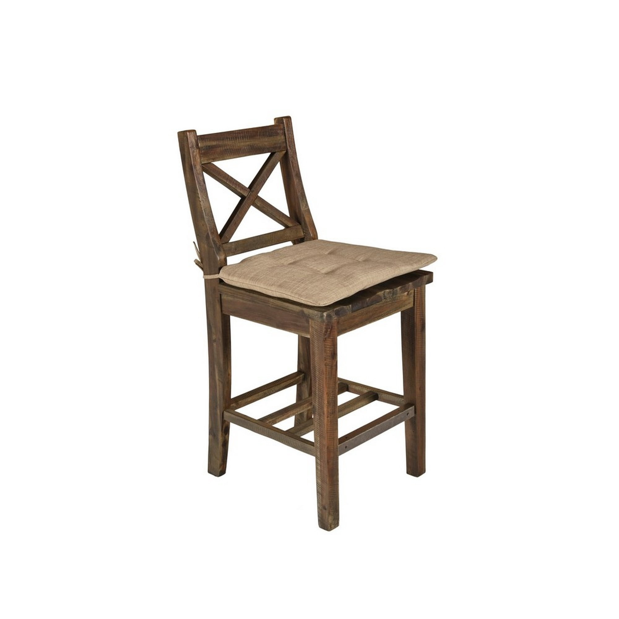Saltoro Sherpi Fabric Padded Wooden Counter Chair with X Backrest, Set ...