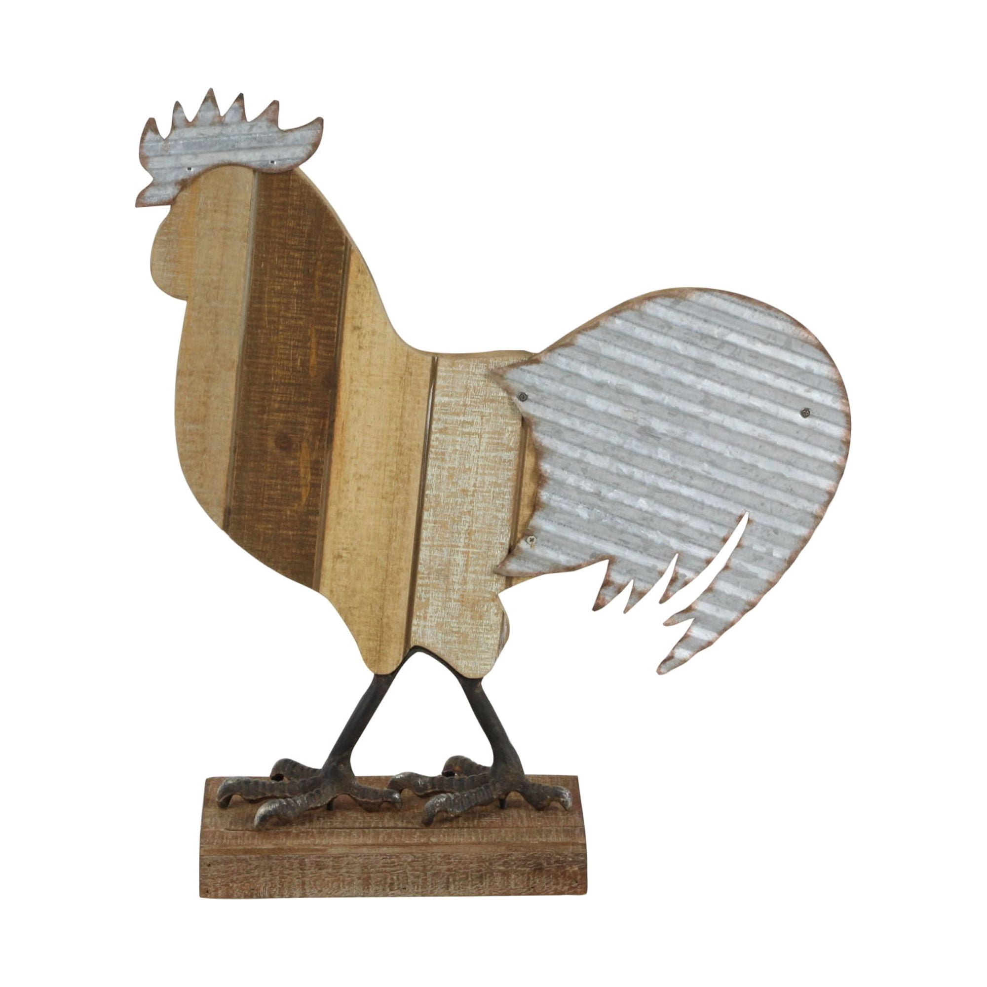Saltoro Sherpi Metal and Wood Frame Rooster Sculpture with Stable Base ...