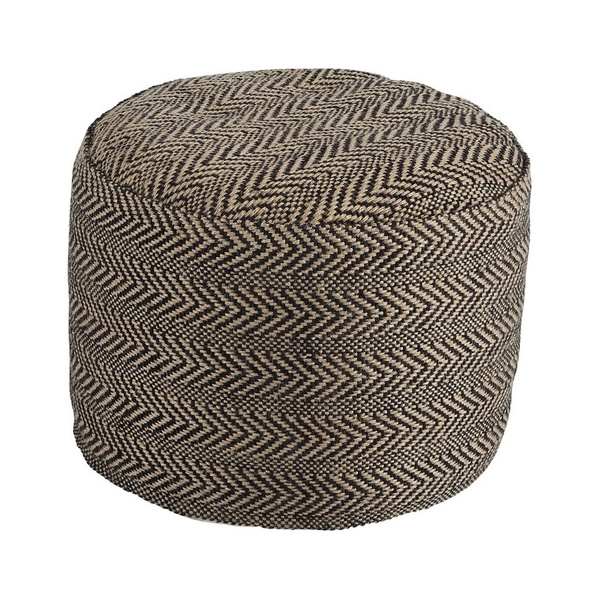 Saltoro Sherpi Round Shaped Pouf with Jute Cover and Chevron Pattern ...