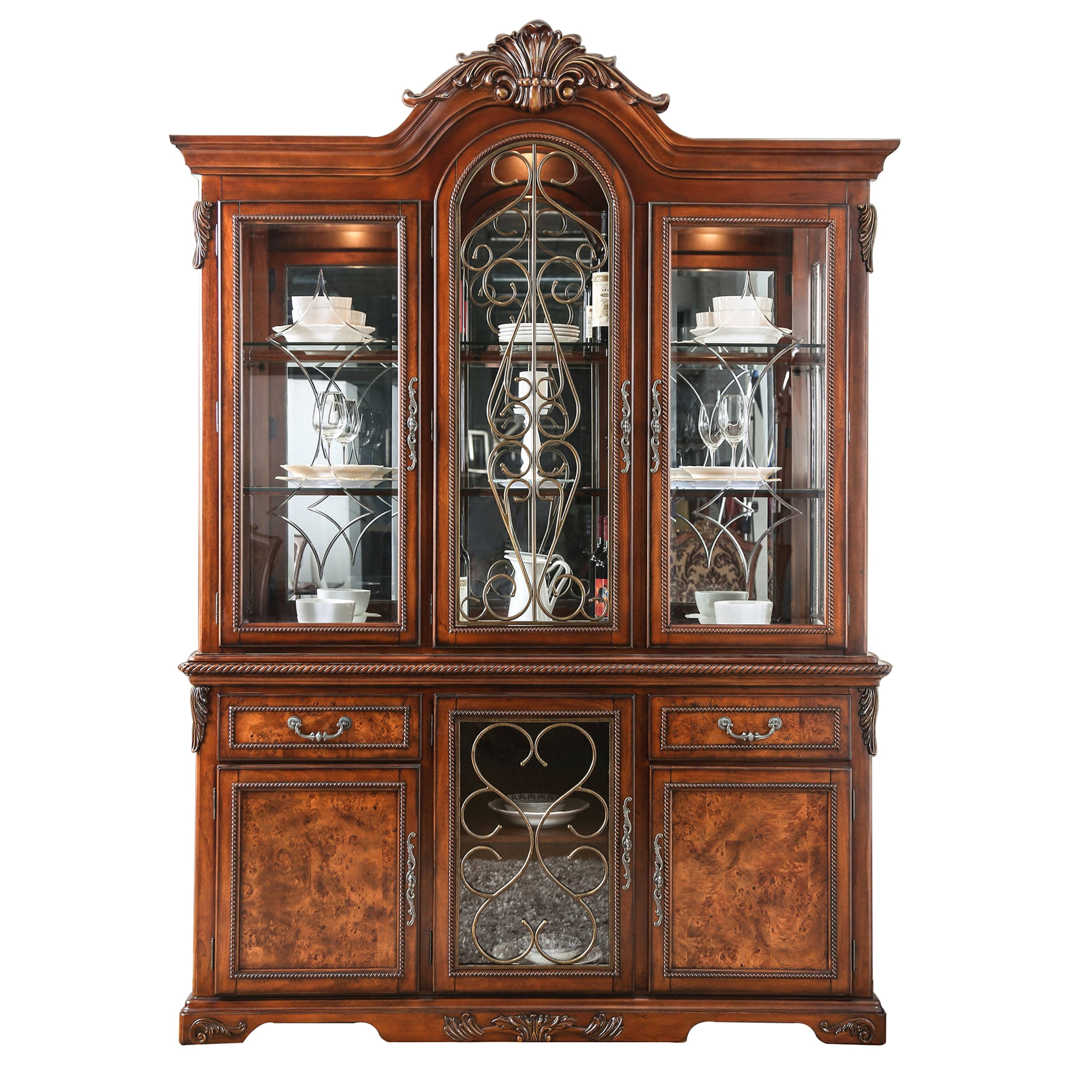 Saltoro Sherpi Traditional Hutch and Buffet Set with 6 Doors and 2 ...