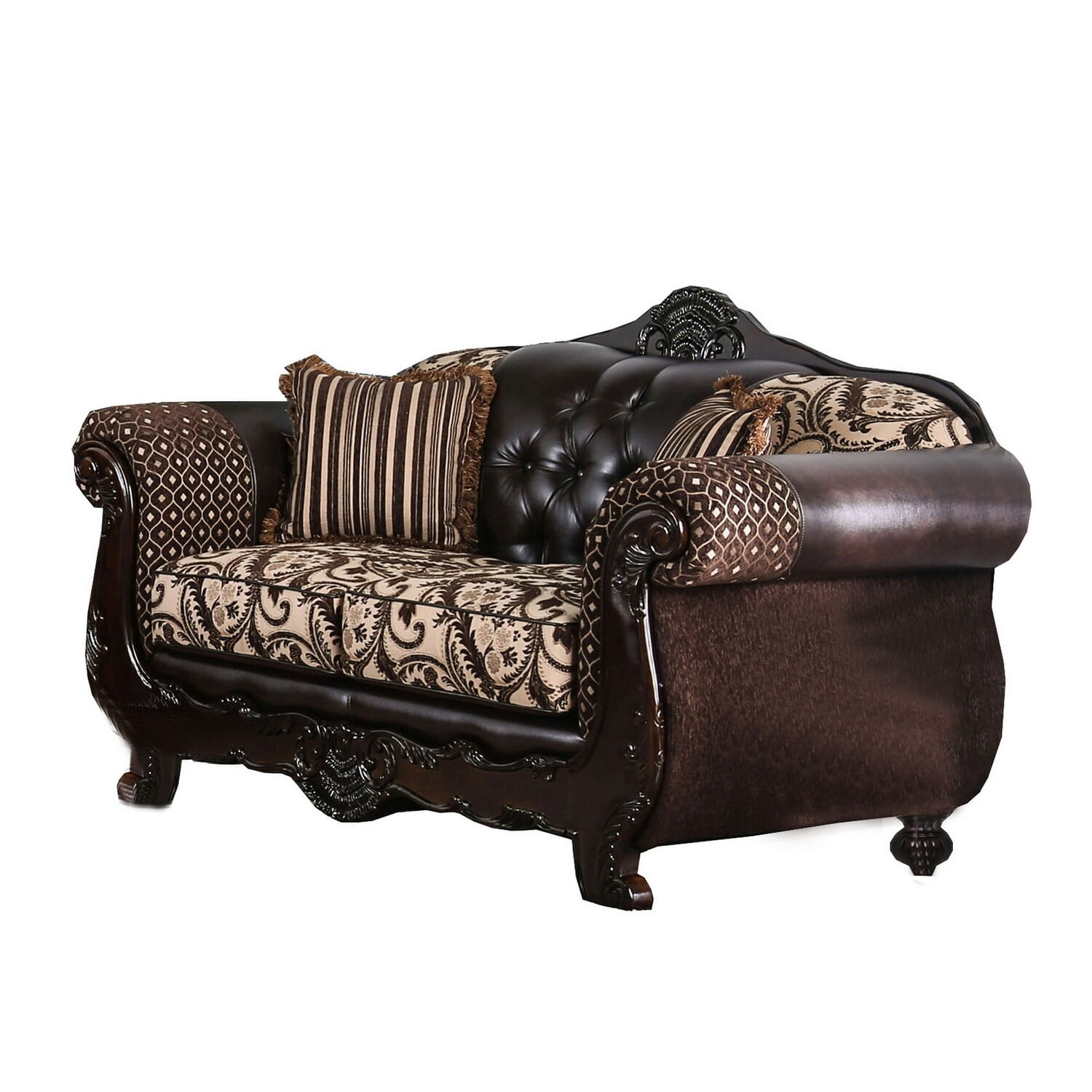 Saltoro Sherpi Traditional Wooden Loveseat with Button Tufted Backrest ...
