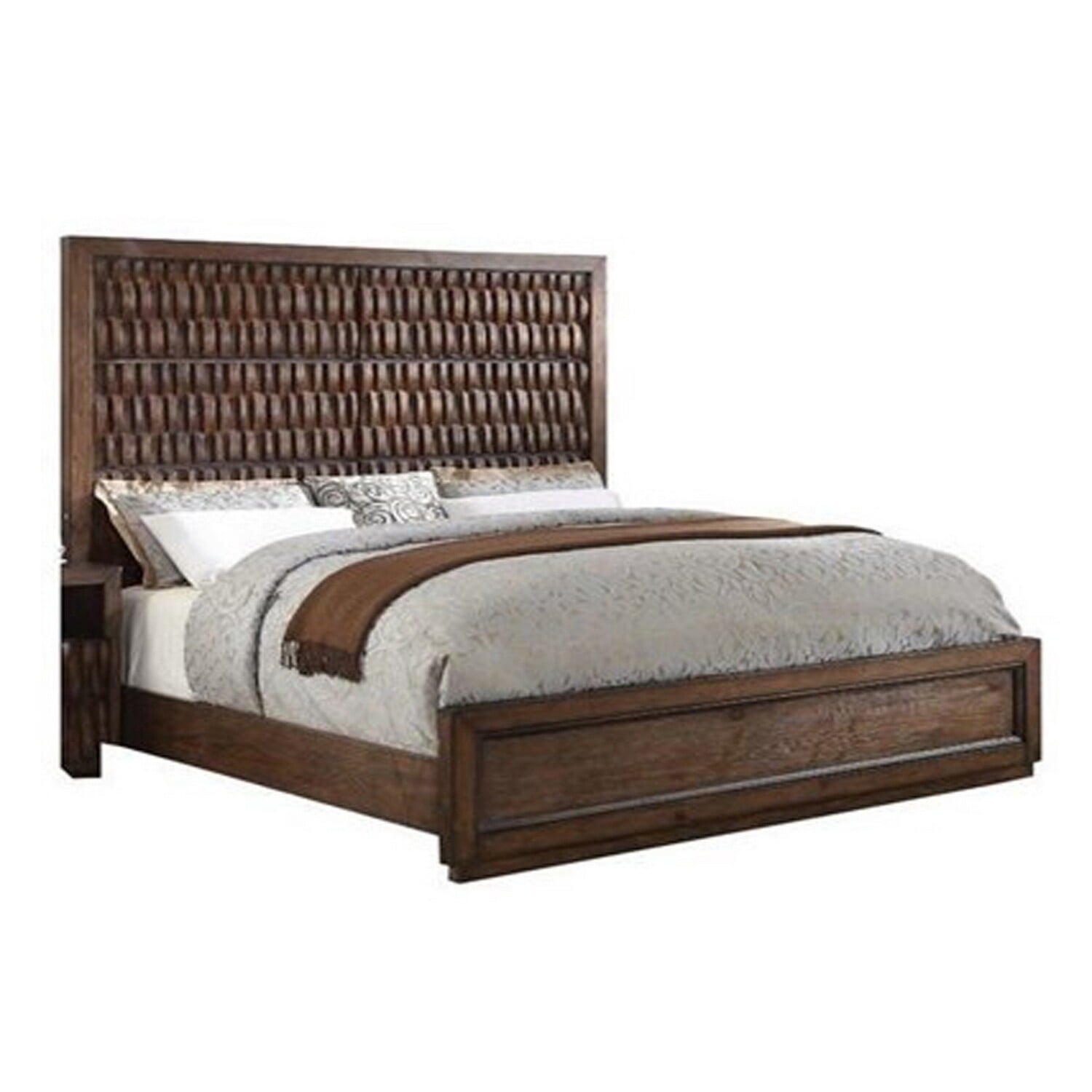 Saltoro Sherpi Transitional Style Queen Size Bed with Wood Inlay Design ...