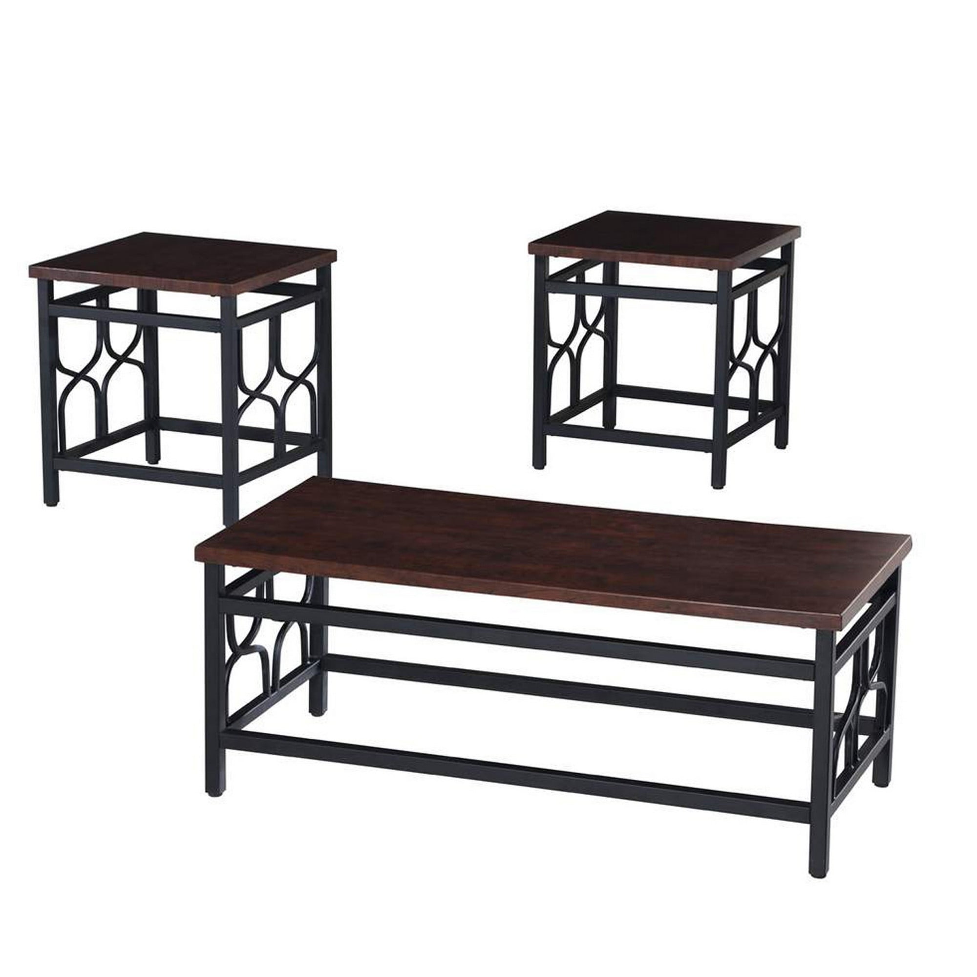 Saltoro Sherpi Wood and Metal 3 Piece Cocktail Table Set, Brown and ...