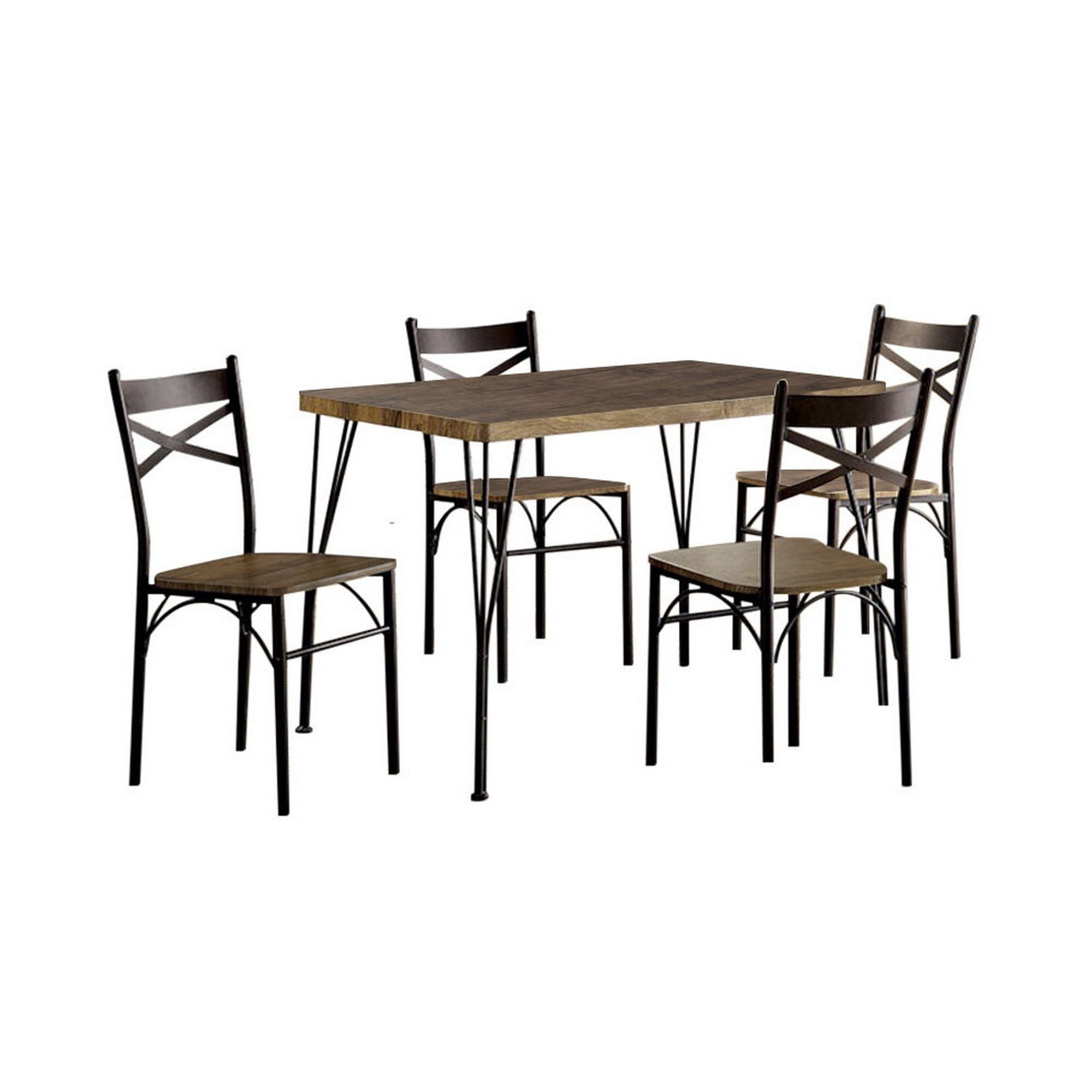 Saltoro Sherpi Wood and Metal 5 Piece Dining Set, Brown and Bronze ...