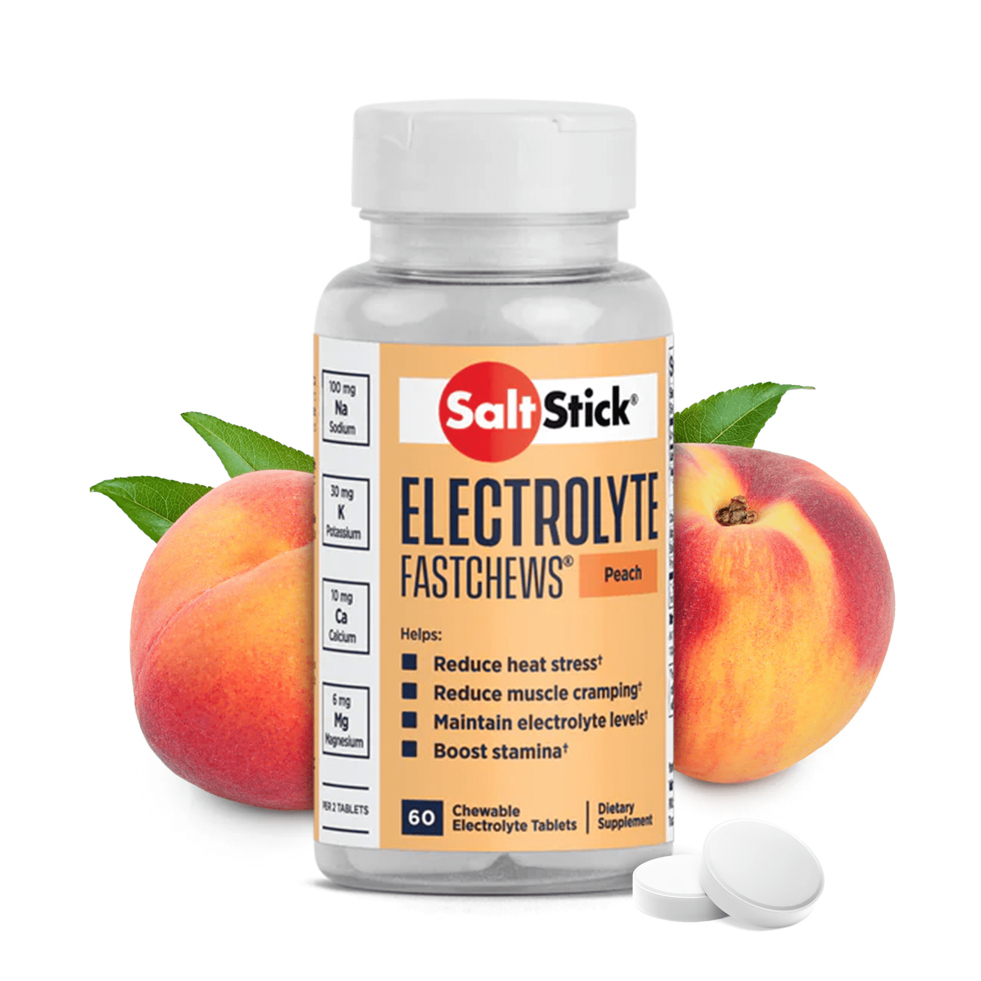 SaltStick Electrolyte FastChews, 60 Peach Chewable Electrolyte Tablets ...
