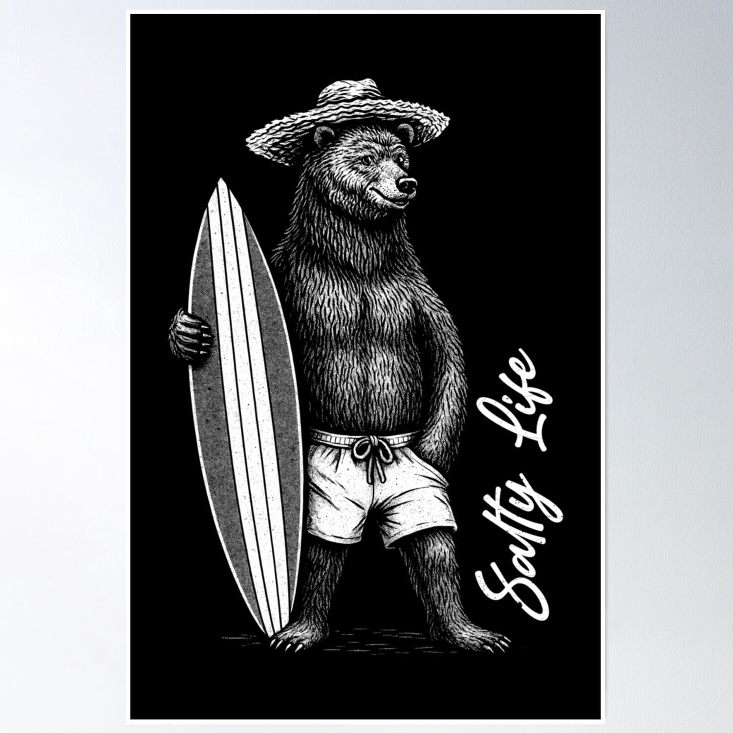 Salty Life – Surfer Bear Beach Vibes Poster Wall Art, Modern Wall Decor ...