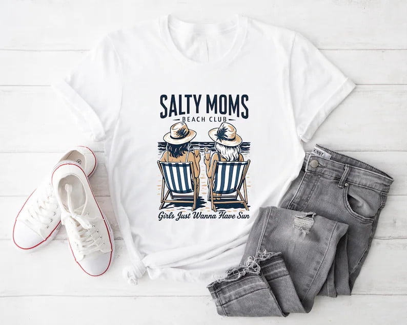 Salty Moms Beach Club Aesthetic Style Summer T-Shirt - Walmart.com