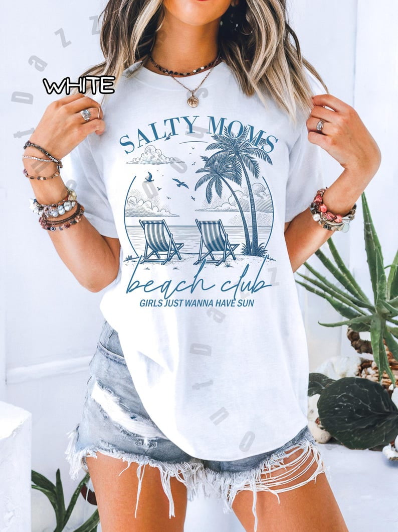 Salty Moms Beach Club T-Shirt, Unisex Beach Apparel, Summer Vibes Tee ...