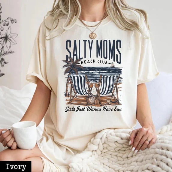 Salty Moms Beach Club Trendy Summer T-Shirt - Walmart.com