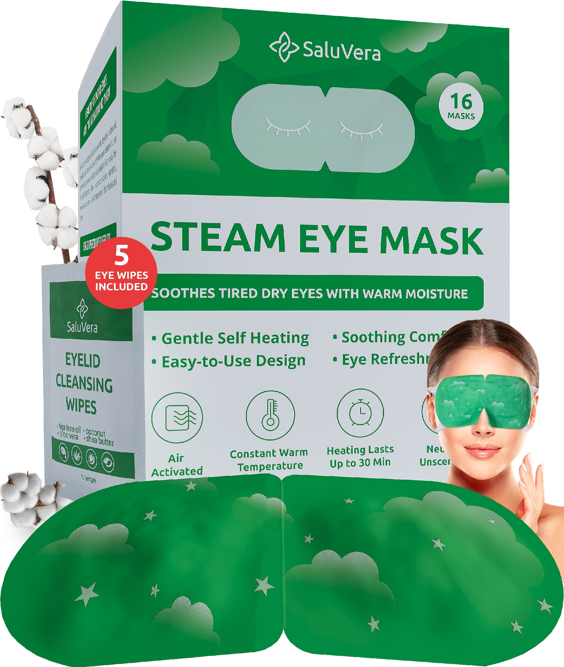 SaluVera Steam Eye Mask, Self-Heating, Unscented, 40-50 Min Warm Spa ...
