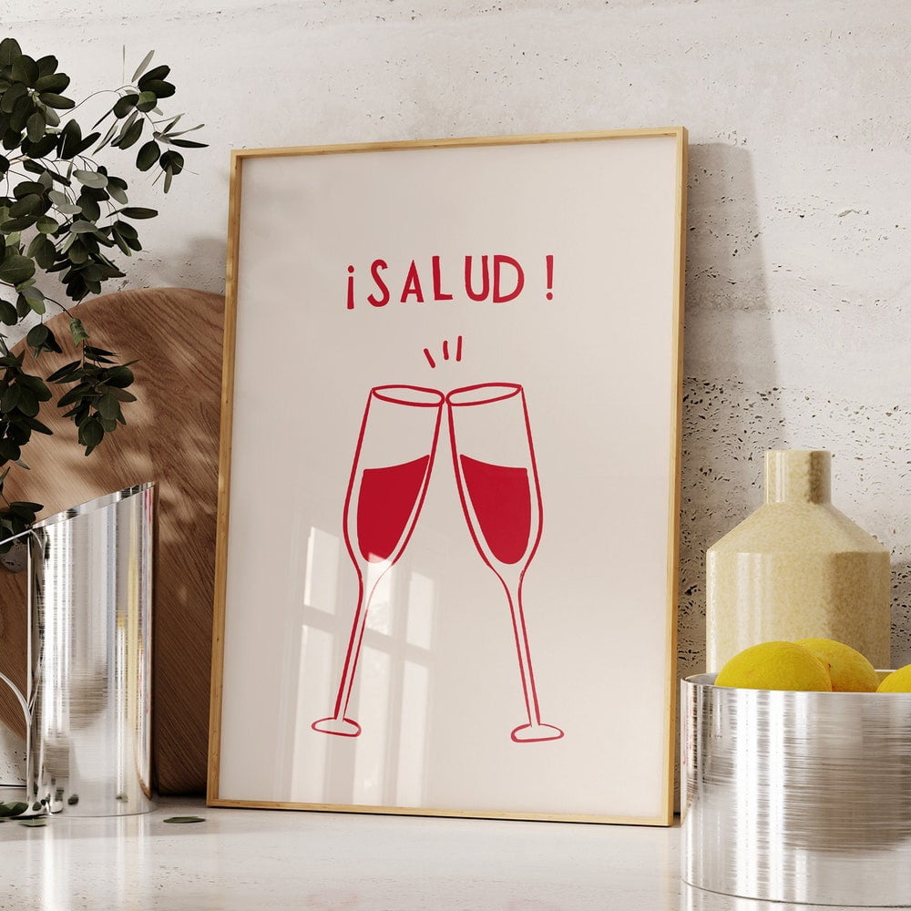 Salud Toast Art Print, Minimalist Spanish Bar Decor UNFRAMED PAPER ...