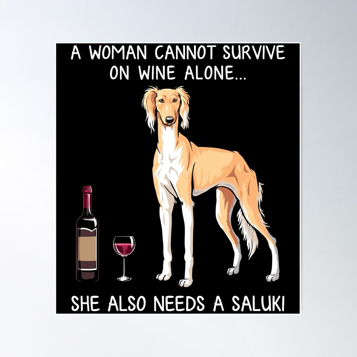 Saluki And Wine Funny Dog Poster Wall Art, Modern Wall Decor For Living ...