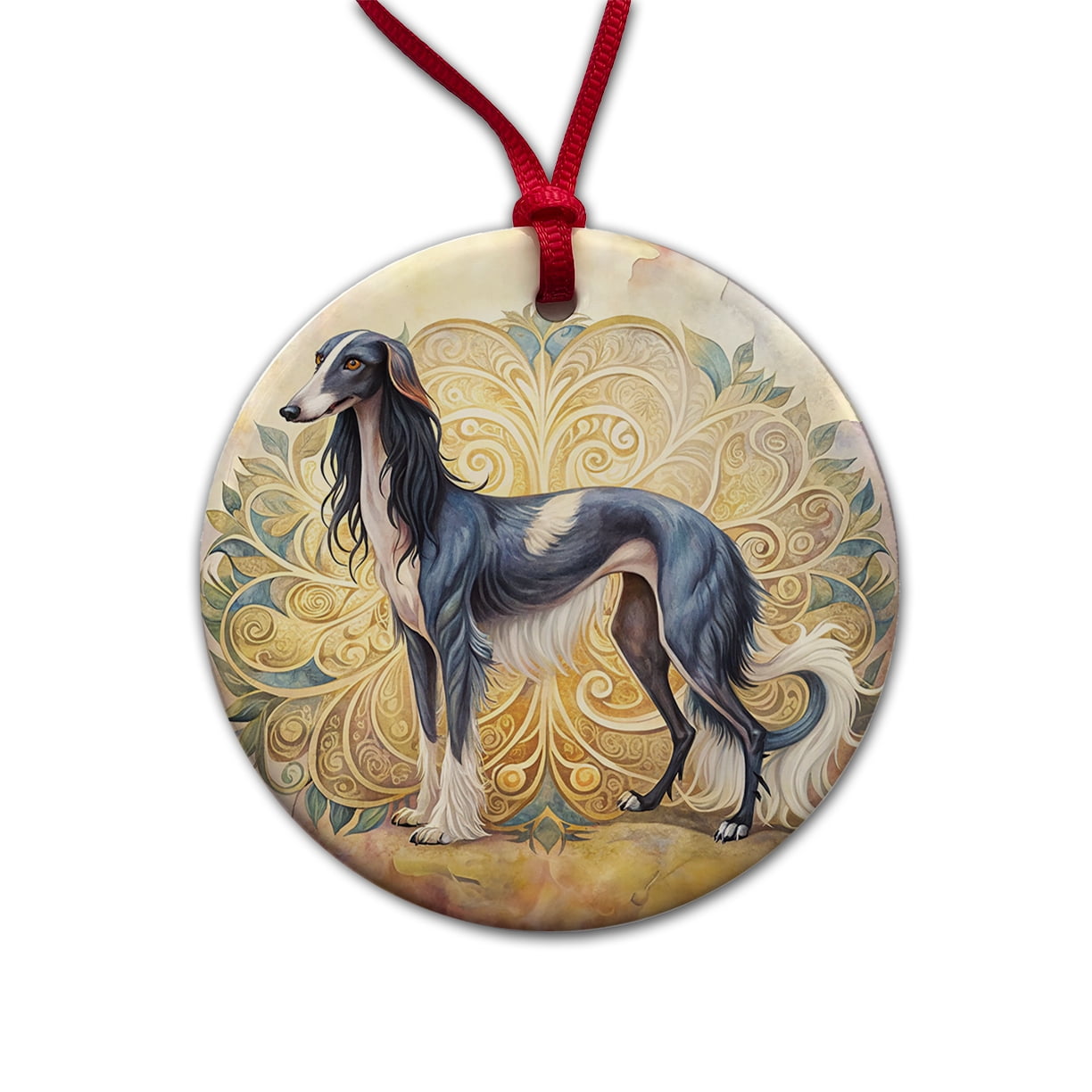 Saluki Dog Art Nouveau Christmas Tree Holiday Round Ceramic Ornament ...