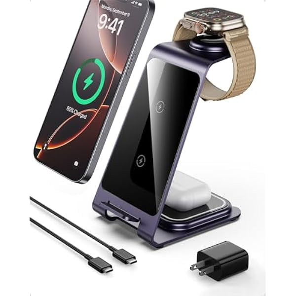 Saluqifa 3 in 1 Wireless Charging Station for iPhone 16 15 14 13 12 11 ...