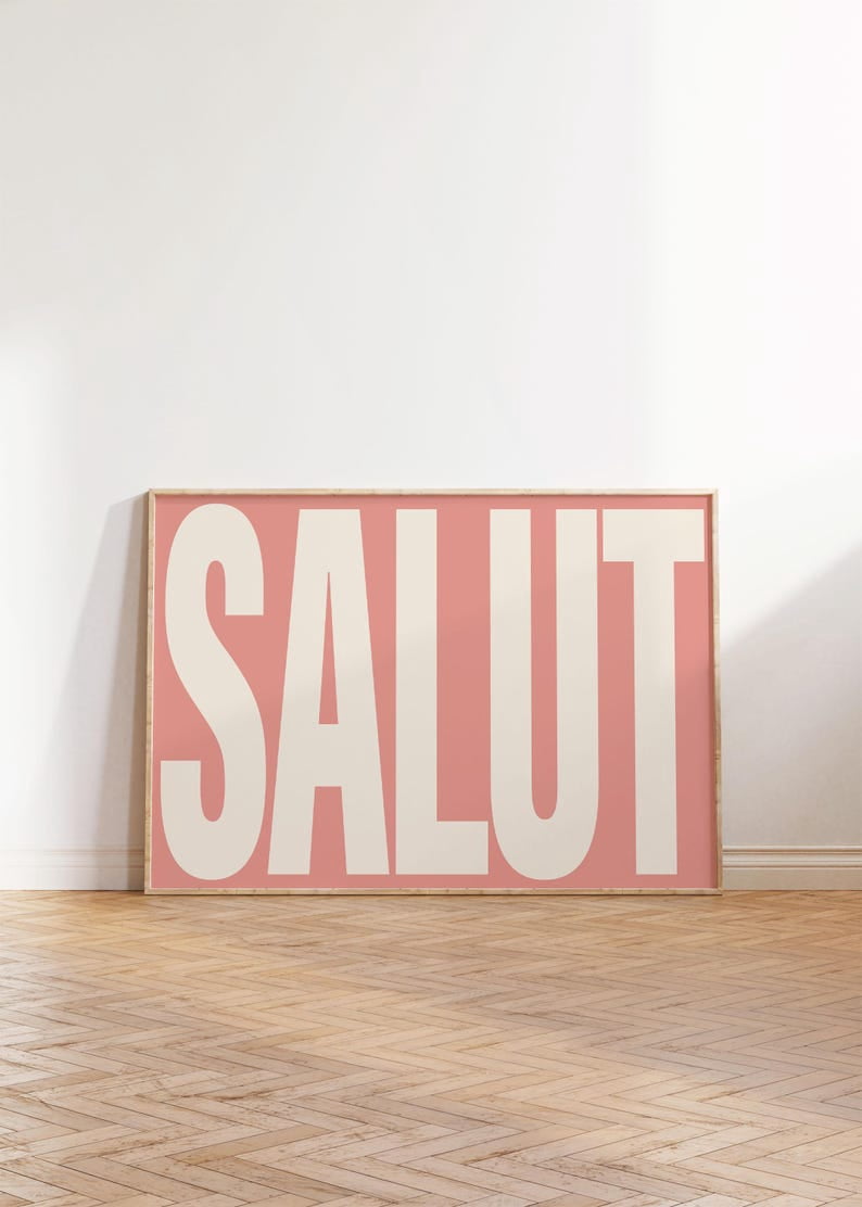 Salut Print, Typography Poster, Trendy Wall Art, Retro French Poster ...