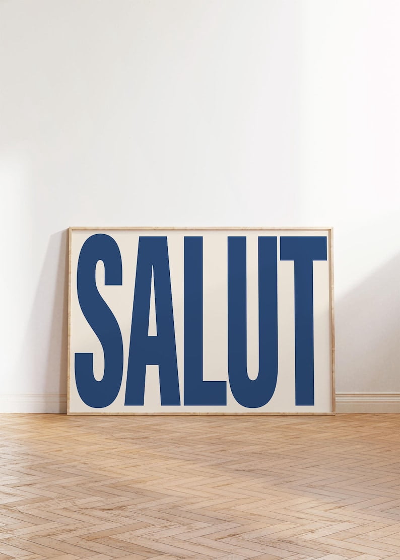 Salut Print, Typography Poster, Trendy Wall Art, Retro French Poster ...