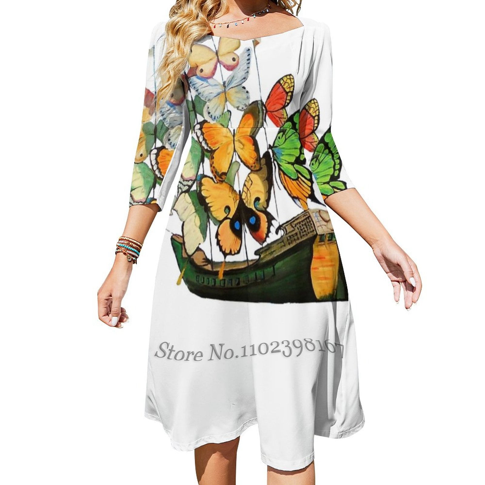 Salvador Dali Ship With Sails Sweetheart Knot Flared Dress Fashion ...