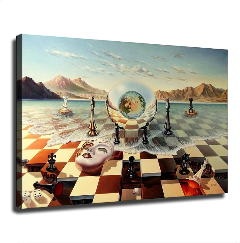 Salvador Dali Surreal Chess Board Mask Sea Poster Wall Art Painting ...