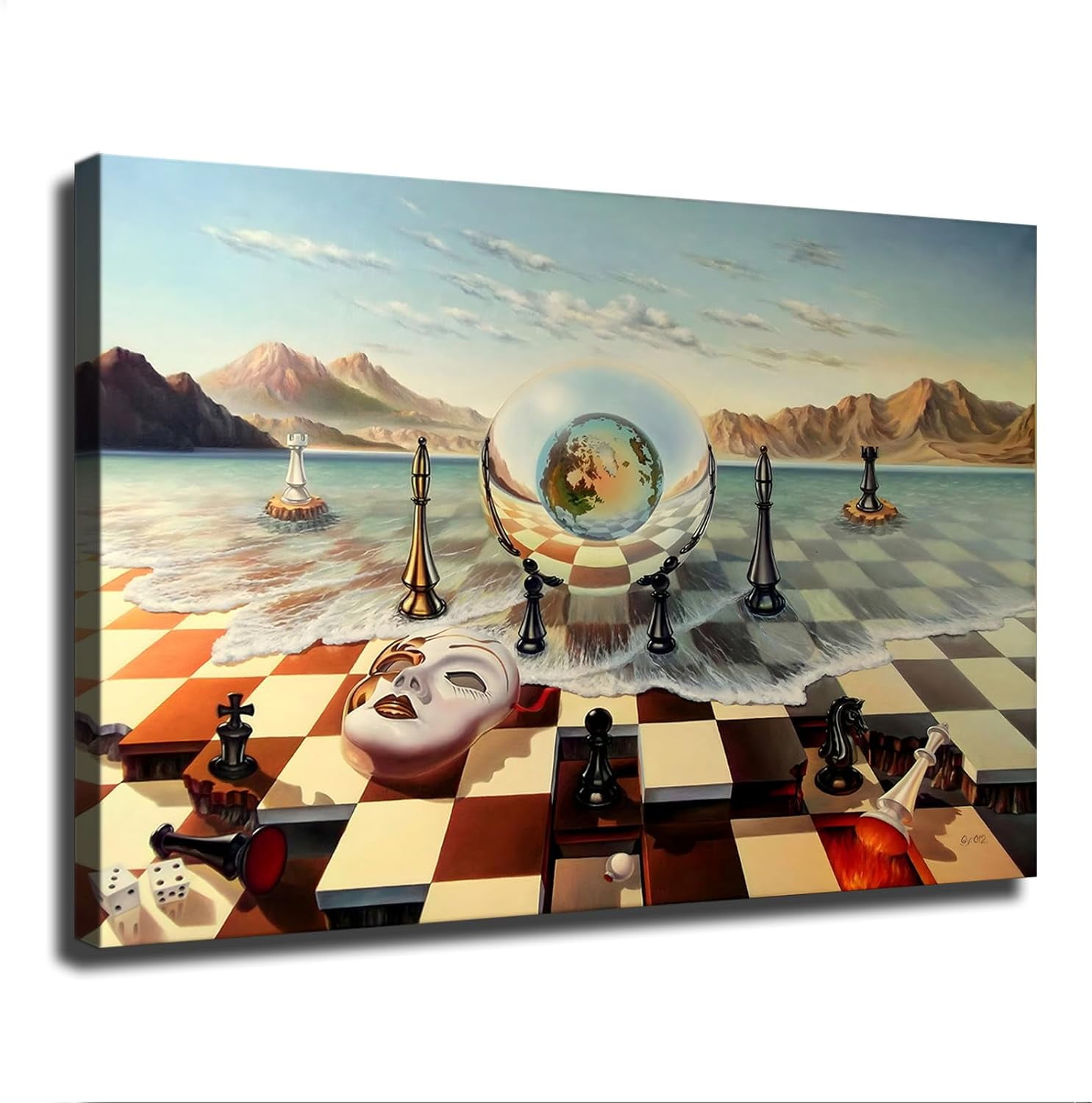 Salvador Dali Surreal Chess Mask Sea Painting Poster Canvas Print Wall ...