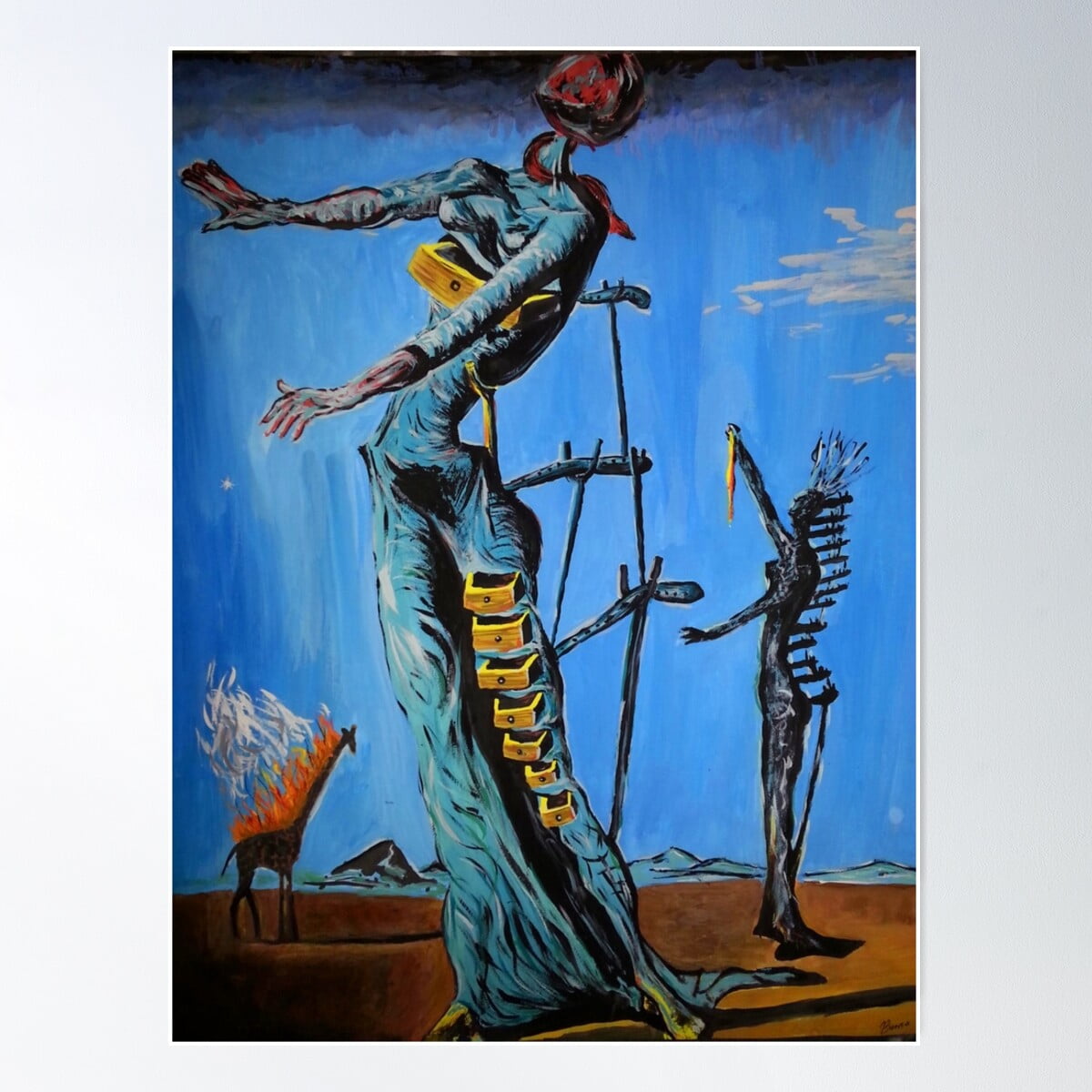Salvador Dali The Burning Giraffe Painting Poster Wall Art, Modern Wall ...