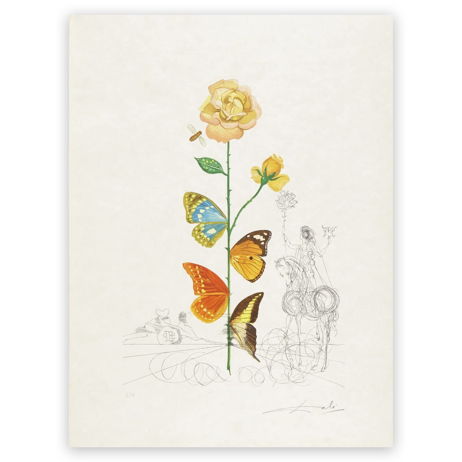Salvador Dali Wall Art Rose,The Butterfly Rose Canvas Art Print ...