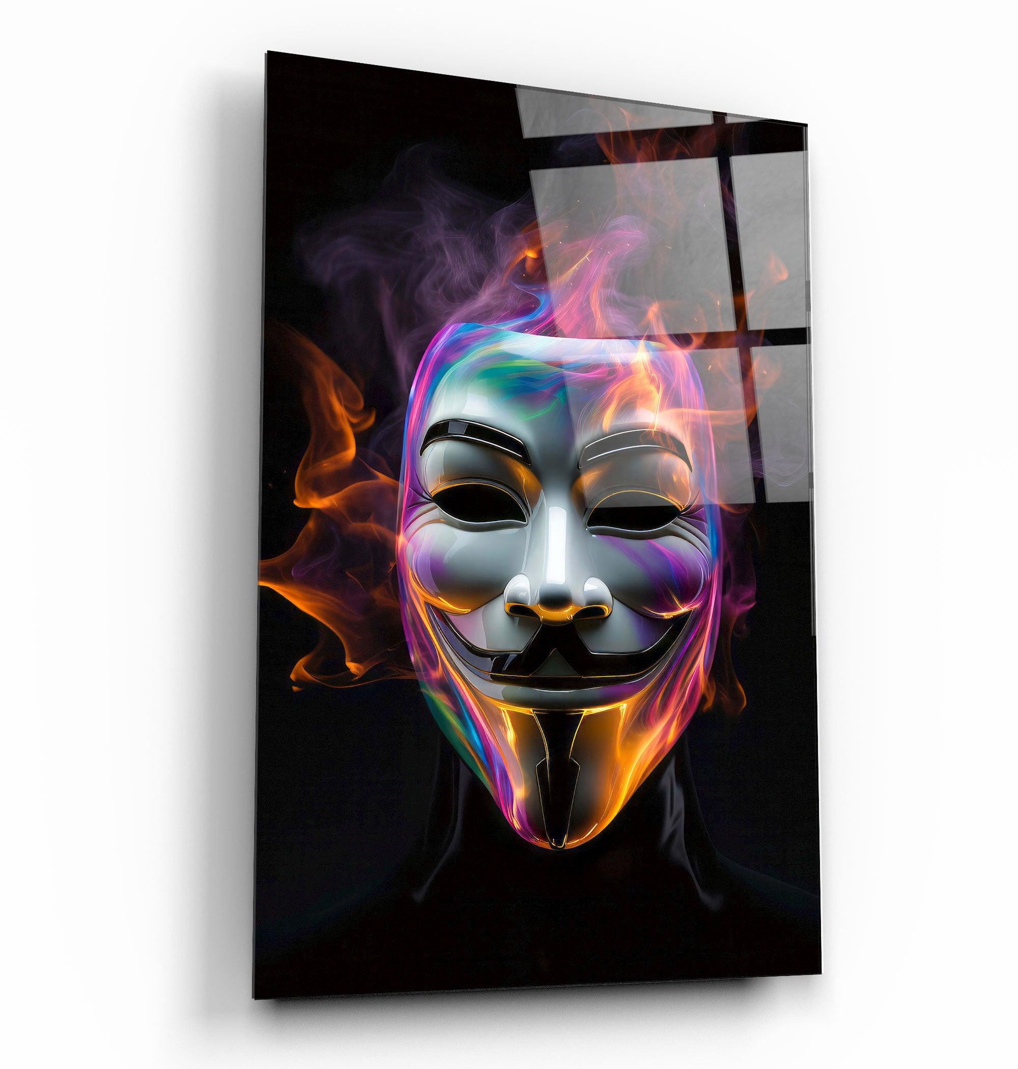 Salvador Mask with Neon Smokes | Designers Collection Glass Wall Art ...