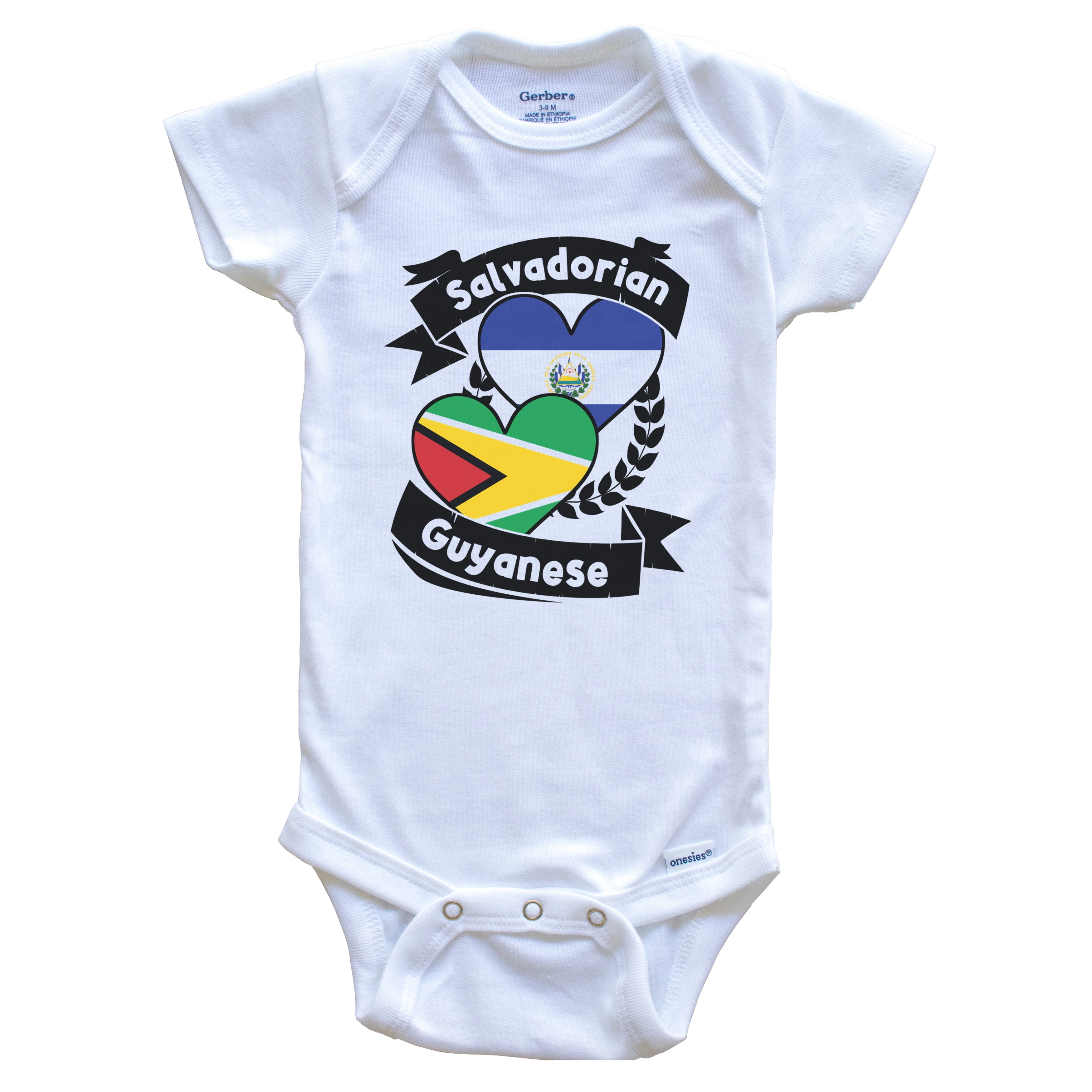 Salvadorian Guyanese Heart Flags El Salvador Guyana Baby Bodysuit, 0-3 ...