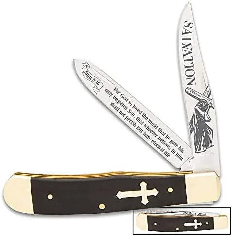 Salvation Trapper Pocket Knife – Dual Stainless Steel Blades, Laser ...