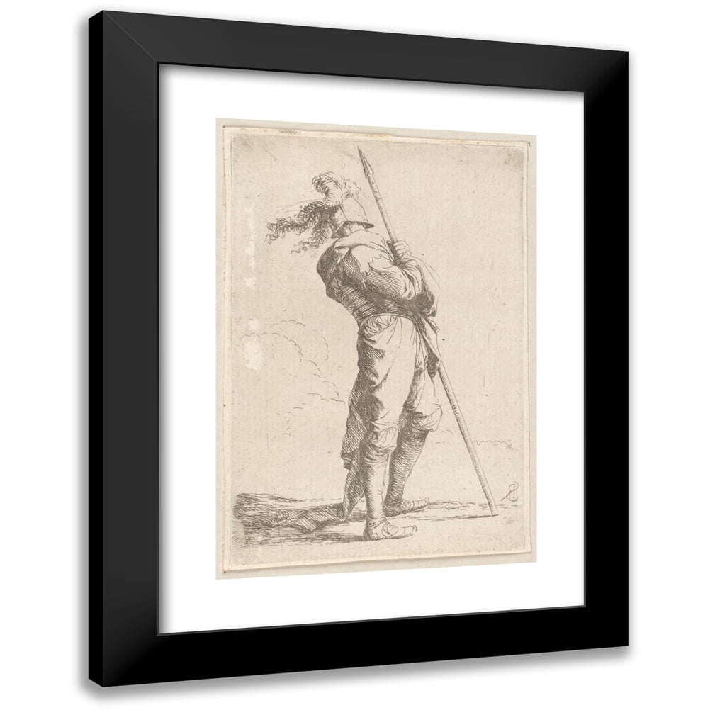 Salvator Rosa 11x14 Black Modern Framed Museum Art Print Titled - Soldier Holding His Lance with ...